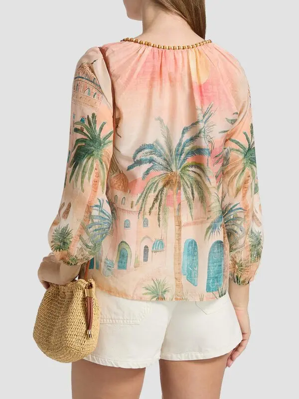 Johnny Was Loubellah Beaded Cotton-silk Blouse
