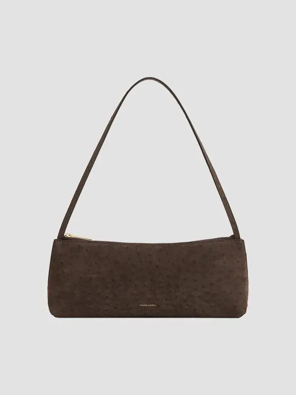 MANSUR GAVRIEL Gaia Ostrich-embossed Leather Baguette Bag - Ebony