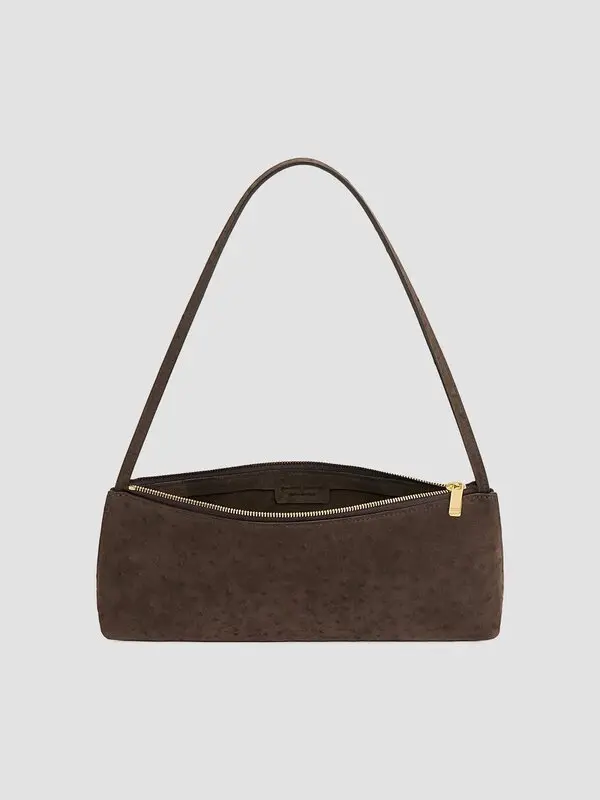 MANSUR GAVRIEL Gaia Ostrich-embossed Leather Baguette Bag - Ebony
