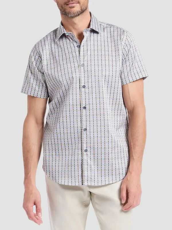 Robert Graham Abbotswell Geometric Stretch-cotton Short-sleeve Shirt
