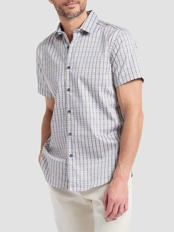 Robert Graham Abbotswell Geometric Stretch-cotton Short-sleeve Shirt