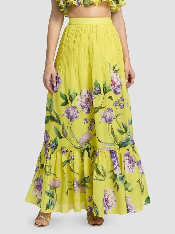 Hemant & Nandita Floral Pintuck Maxi Skirt - Yellow