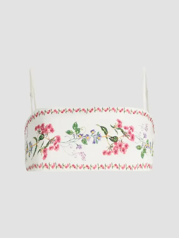 Hemant & Nandita Floral Embellished Linen-cotton Bustier Top - Ivory