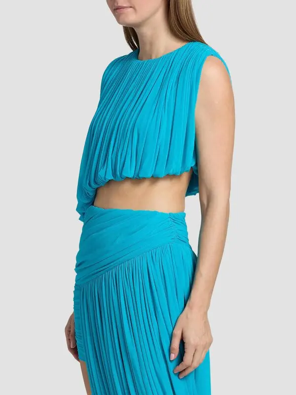 Ronny Kobo Chelly Ruched Crop Top - Turquoise