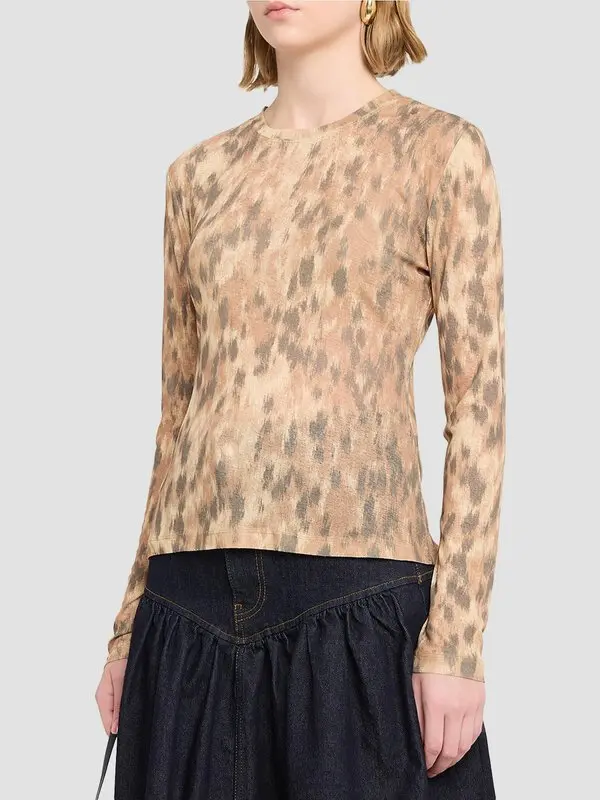 GANNI Abstract-print Marl Mesh Long-sleeve Top - Burro