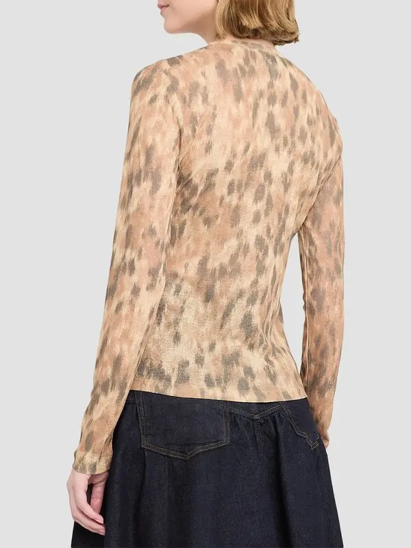 GANNI Abstract-print Marl Mesh Long-sleeve Top - Burro