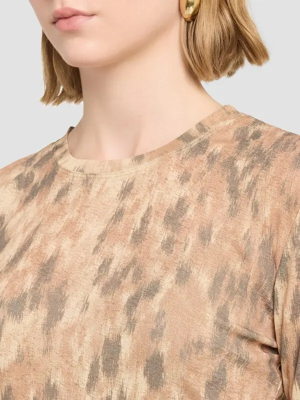 GANNI Abstract-print Marl Mesh Long-sleeve Top - Burro