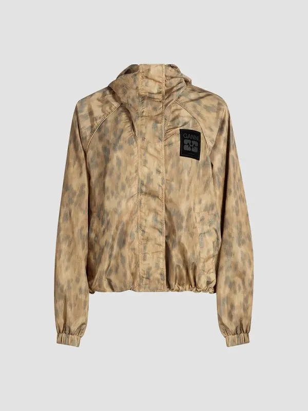 GANNI Leopard-print Flyweight Hooded Zip-up Jacket - Burro
