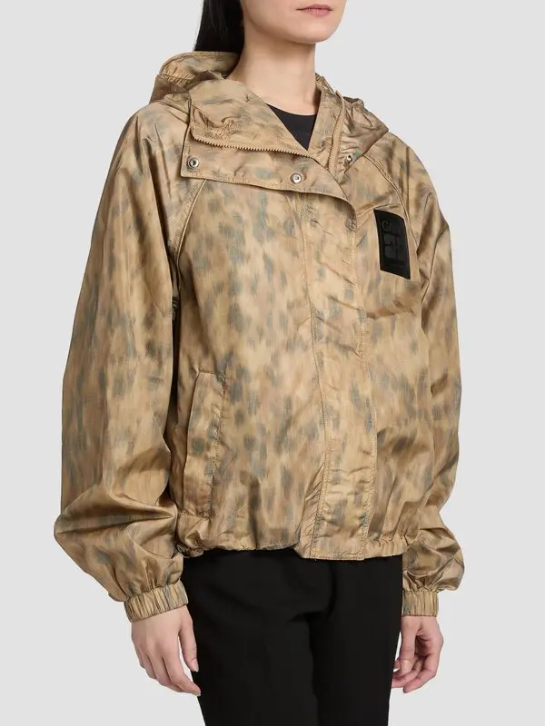 GANNI Leopard-print Flyweight Hooded Zip-up Jacket - Burro