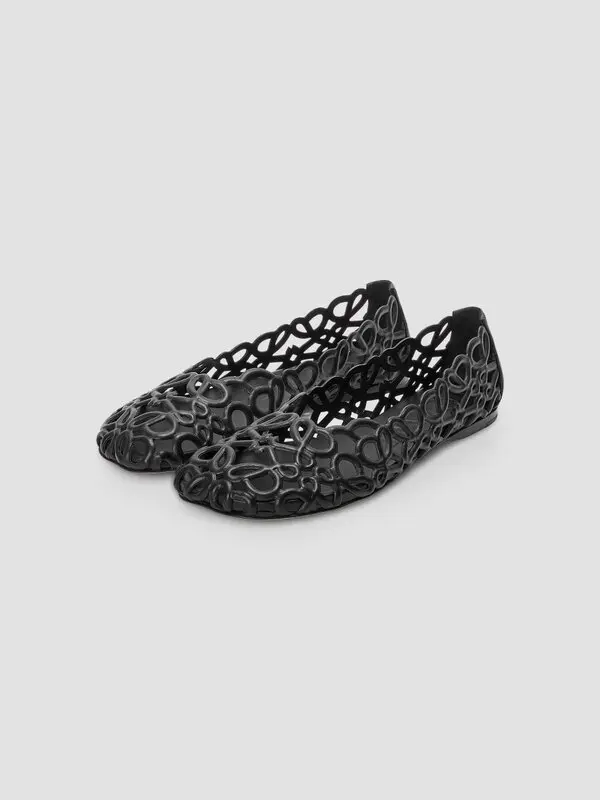 Loewe Petal Anagram Leather Ballet Flats - Black