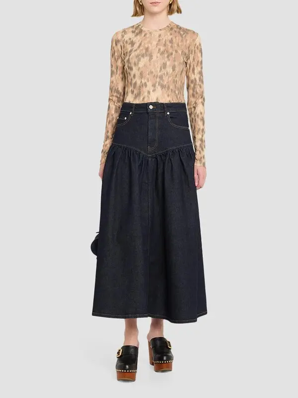 GANNI Stretch Denim Maxi Skirt