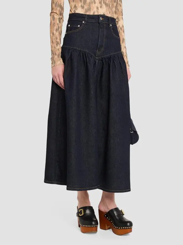 GANNI Stretch Denim Maxi Skirt