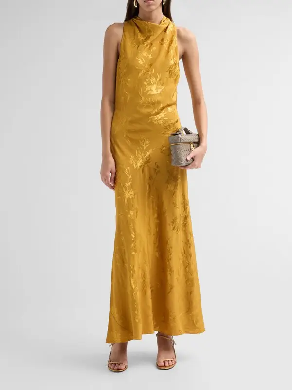 Hemant & Nandita Floral Jacqaurd Cowl Midi Dress