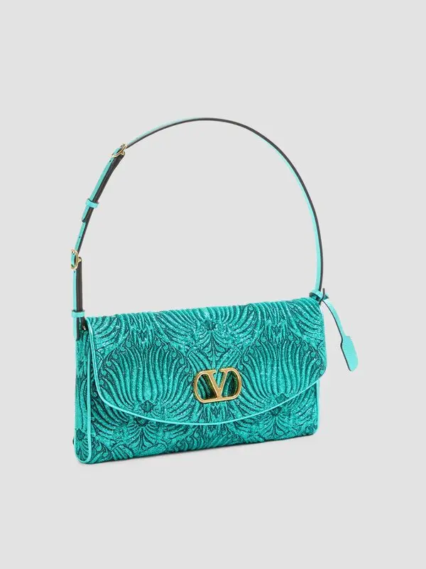 Valentino Garavani Devain Small Shoulder Bag In Jacquard Cloqué Lurex Fabric