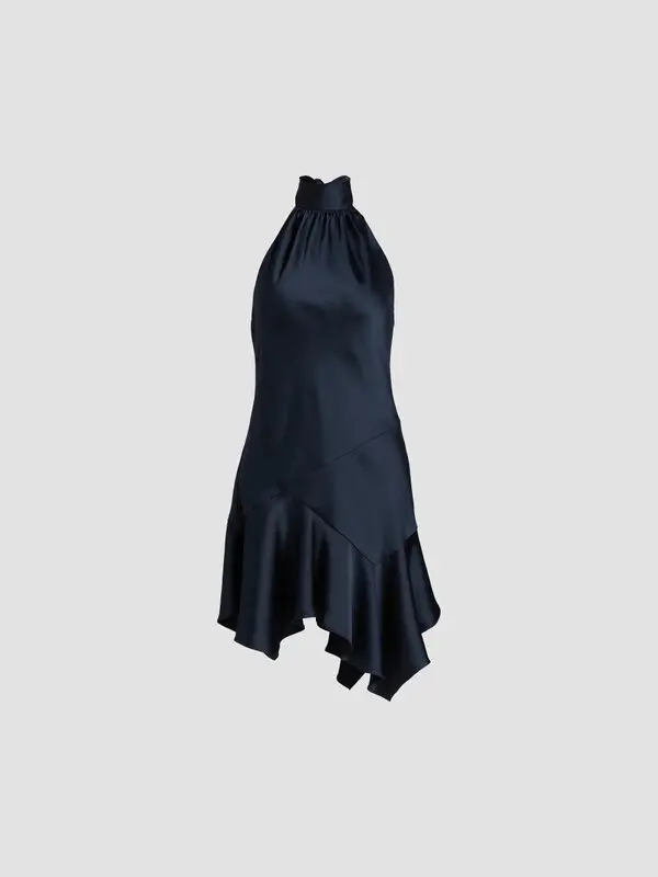 Ramy Brook Nari Satin Halter Minidress - Navy