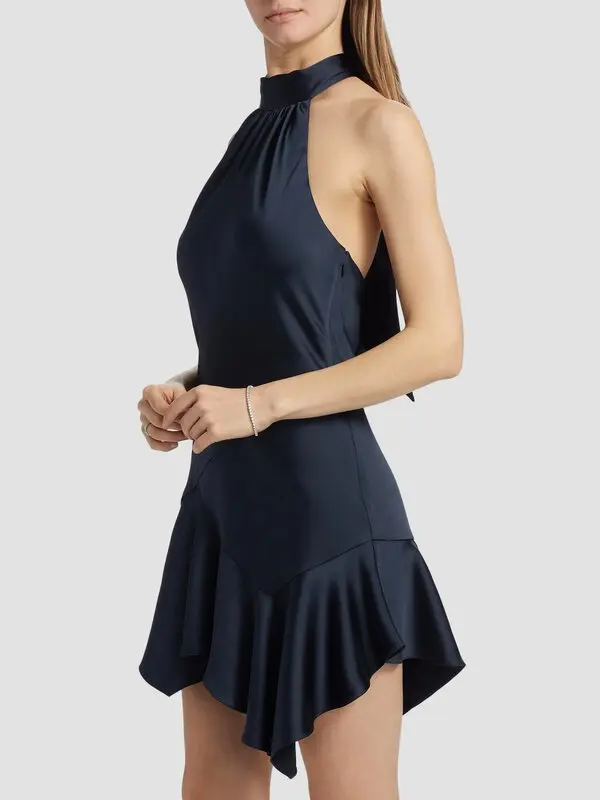 Ramy Brook Nari Satin Halter Minidress - Navy