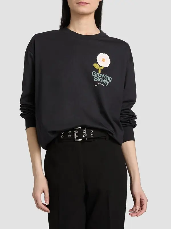 GANNI Embellished Cotton-jersey Crewneck Sweatshirt