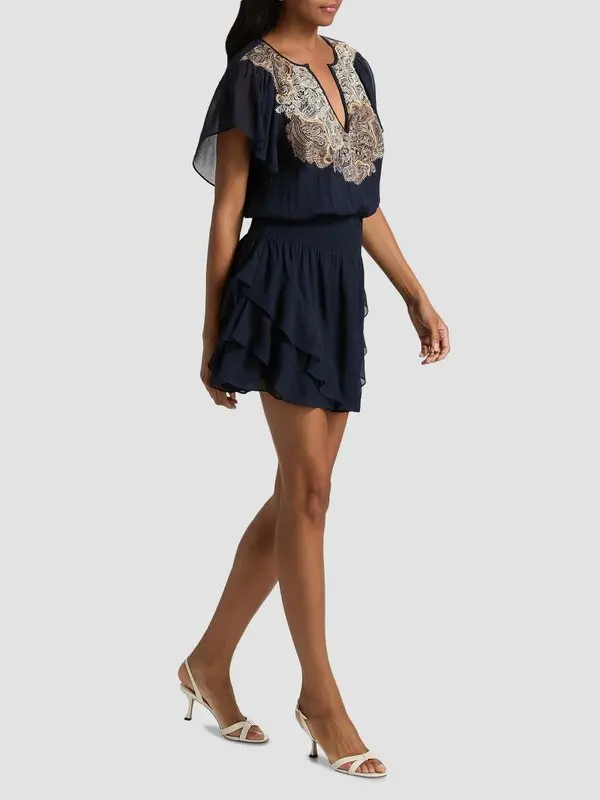 Ramy Brook Ismeria Lace-trimmed Silk Minidress