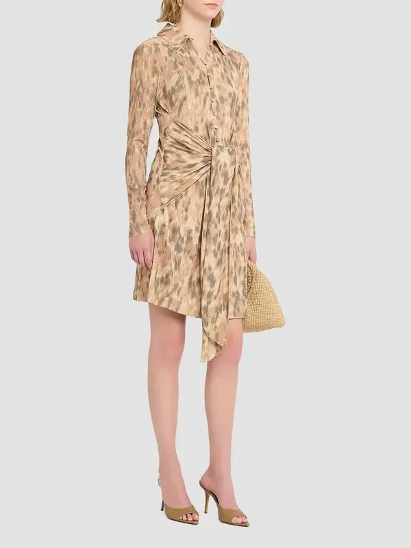 GANNI Printed Marl Mesh Mini Shirtdress