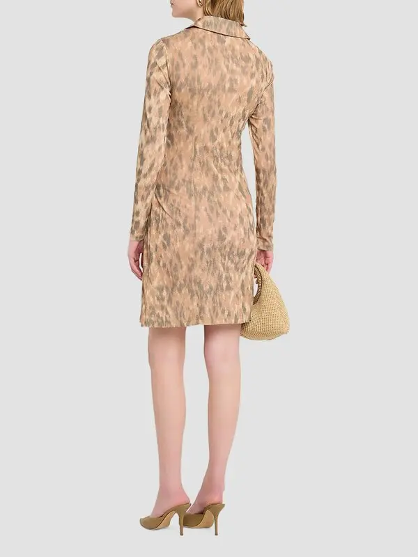 GANNI Printed Marl Mesh Mini Shirtdress