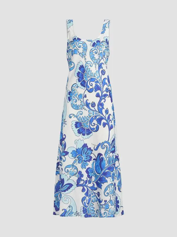 Johnny Was Botanical Linen Bias-cut Midi-dress