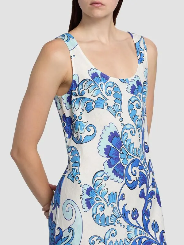 Johnny Was Botanical Linen Bias-cut Midi-dress