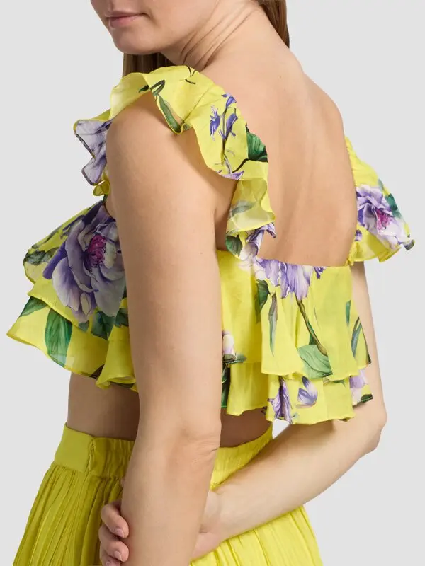 Hemant & Nandita Ruffled Floral Linen-blend Top - Yellow