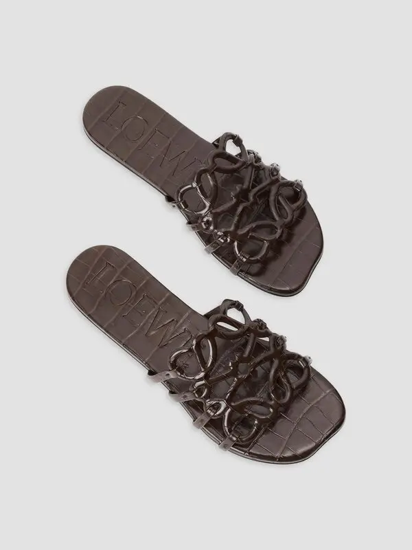 Loewe Petal Anagram Croc-embossed Leather Slides