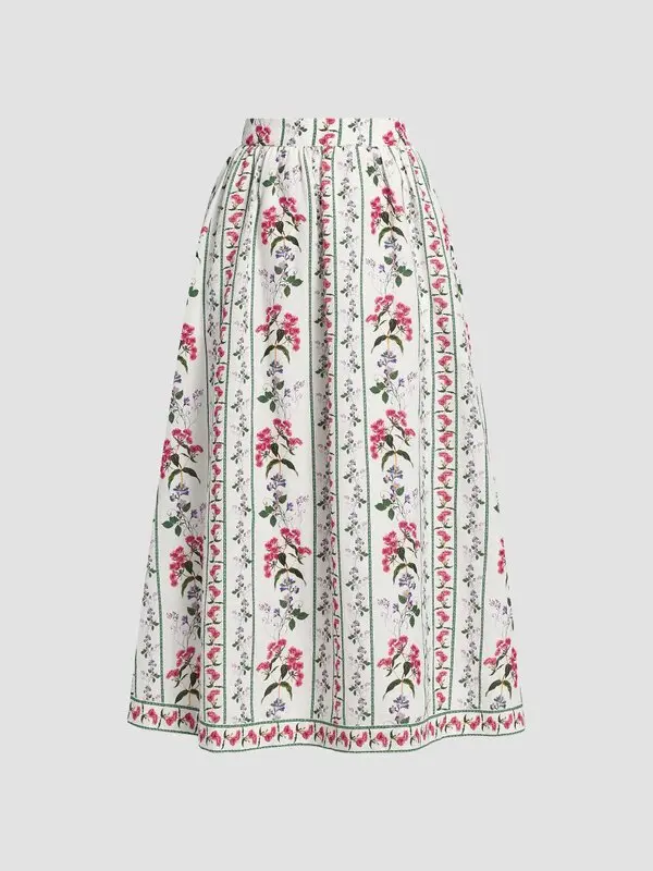 Hemant & Nandita Floral Linen-cotton Midi-skirt - Ivory