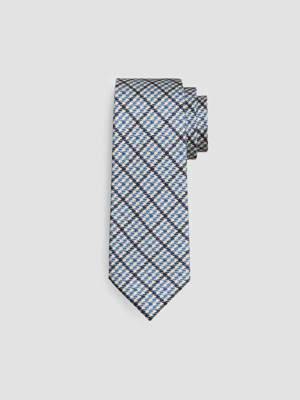 Kiton Houndstooth Plaid Silk Tie - Blue