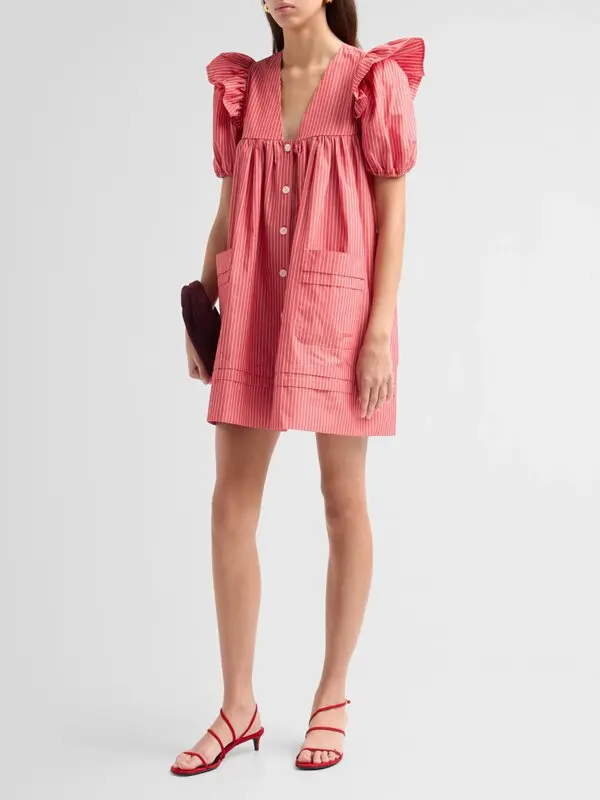 GANNI Oxford Stripe Angel Minidress