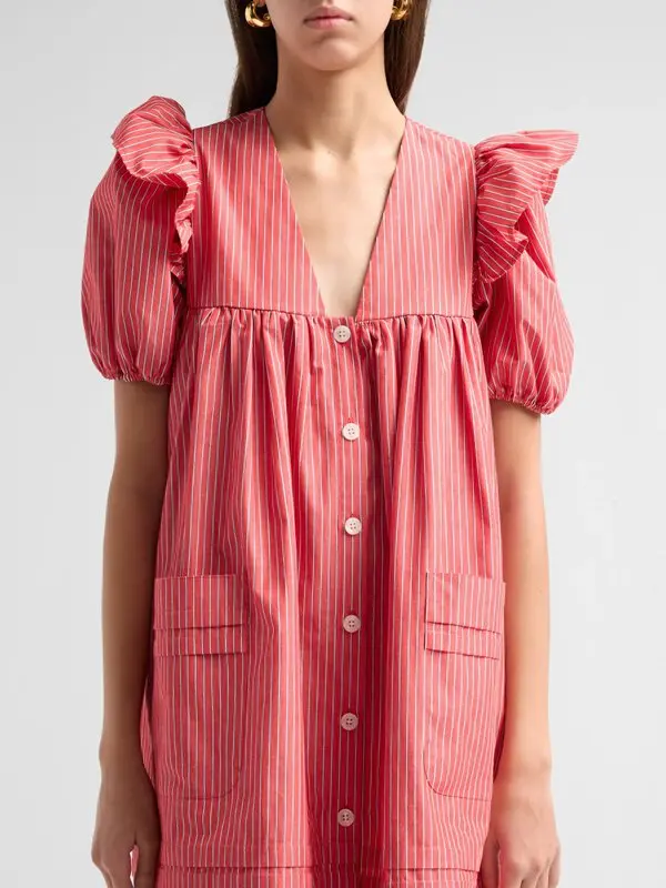 GANNI Oxford Stripe Angel Minidress