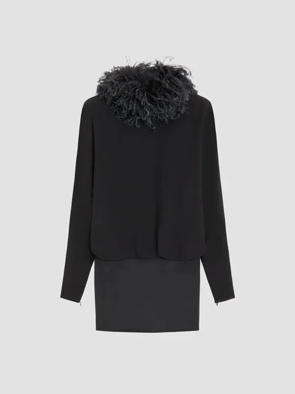 Valentino Garavani Short Georgette Dress With Feathers - Black
