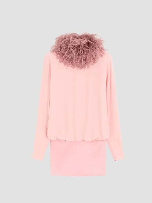 Valentino Garavani Short Georgette Dress With Feathers - Pink