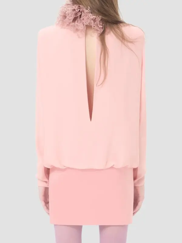 Valentino Garavani Short Georgette Dress With Feathers - Pink