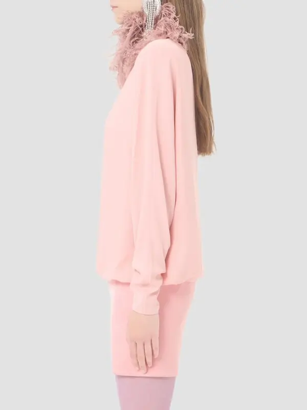 Valentino Garavani Short Georgette Dress With Feathers - Pink