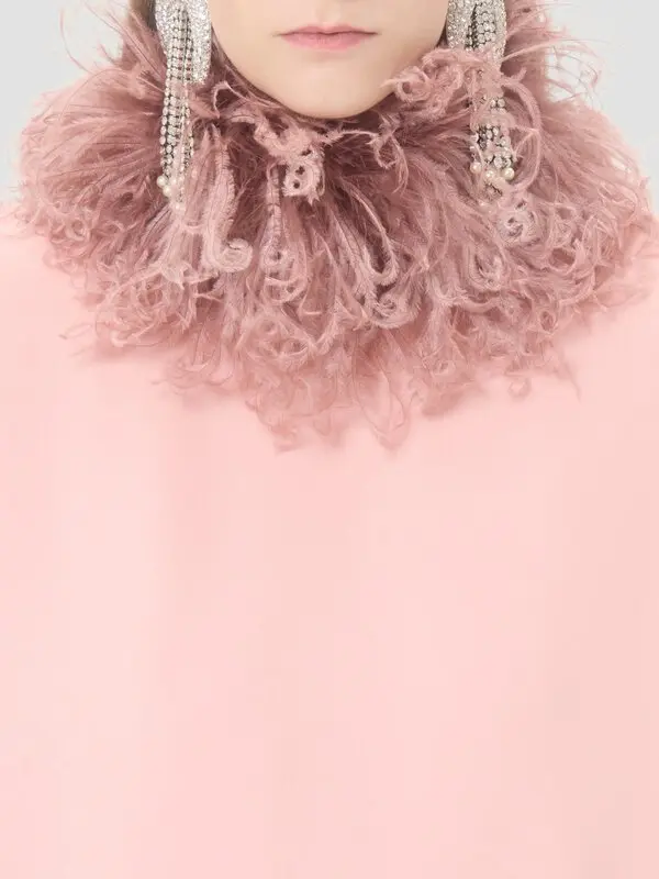 Valentino Garavani Short Georgette Dress With Feathers - Pink