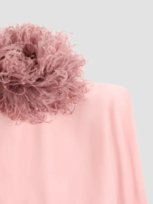 Valentino Garavani Short Georgette Dress With Feathers - Pink