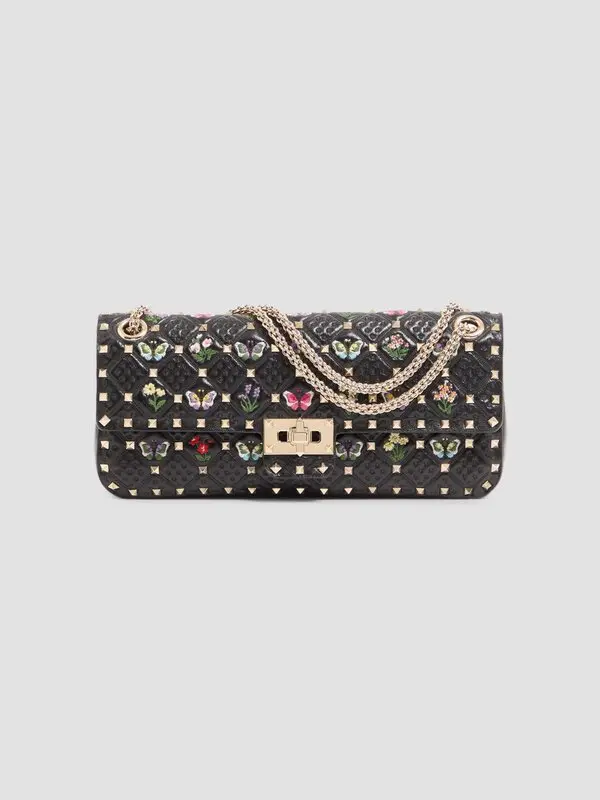 Valentino Garavani Rockstud Spike Shoulder Bag In Embroidered Nappa Leather