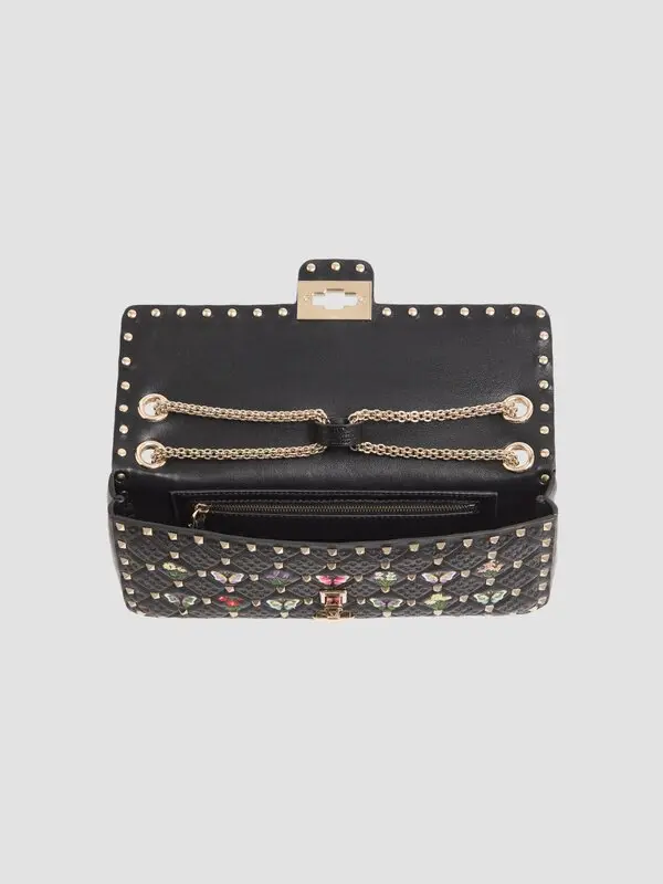 Valentino Garavani Rockstud Spike Shoulder Bag In Embroidered Nappa Leather