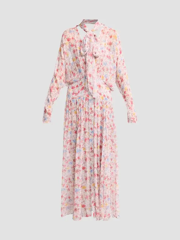 GANNI Textured Silk Georgette Maxi Dress - Multi