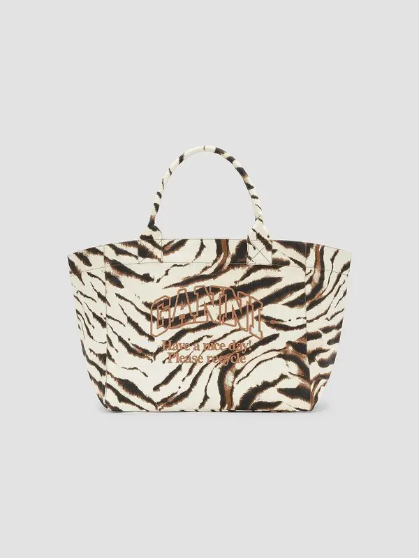 GANNI Extra-large Zebra-print Cotton Tote Bag