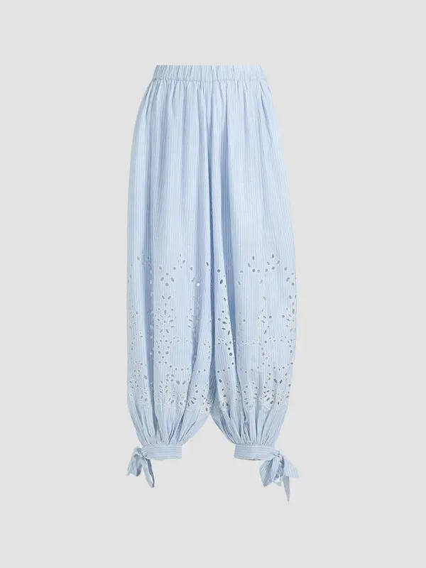 Hemant & Nandita Eyelet Striped Cotton-blend Harem Pants
