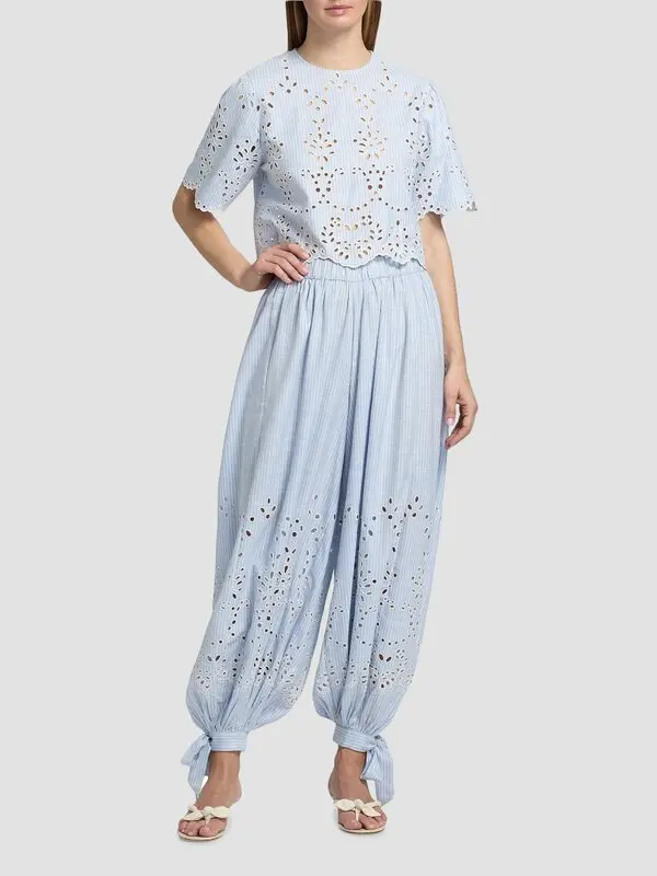 Hemant & Nandita Eyelet Striped Cotton-blend Harem Pants