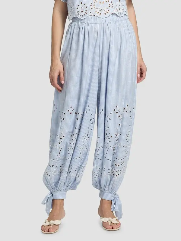 Hemant & Nandita Eyelet Striped Cotton-blend Harem Pants