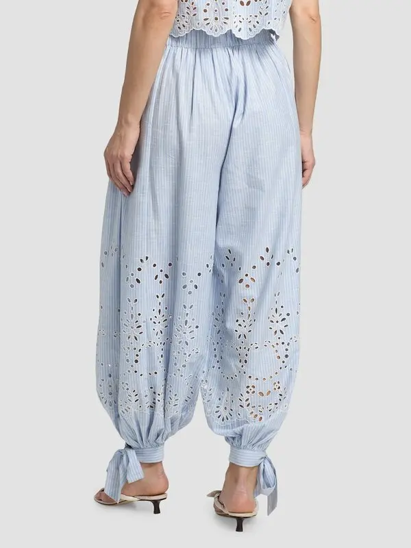 Hemant & Nandita Eyelet Striped Cotton-blend Harem Pants