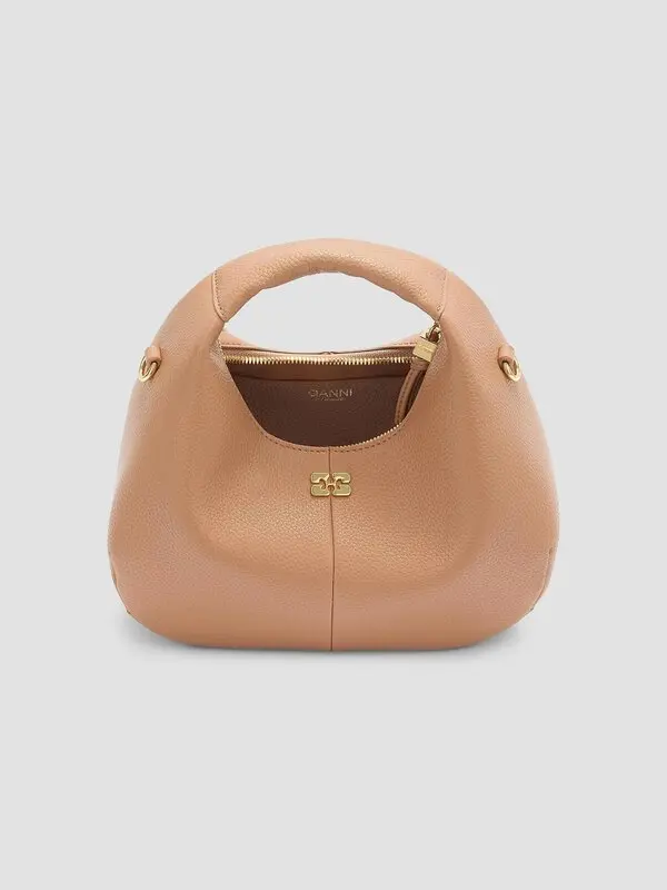 GANNI Mini Logo Grained Hobo Bag
