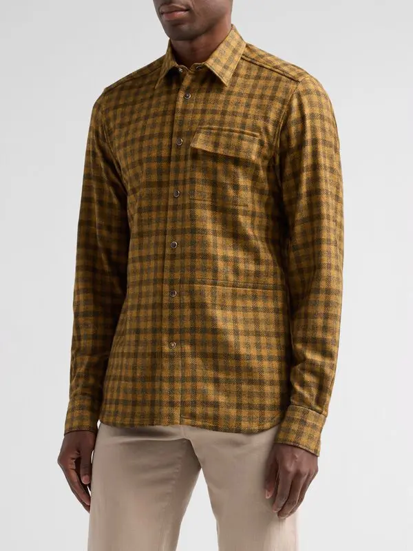 Kiton Buba Plaid Cashmere Snap-front Shirt