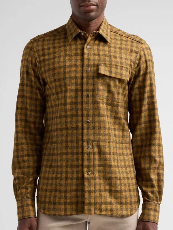 Kiton Buba Plaid Cashmere Snap-front Shirt
