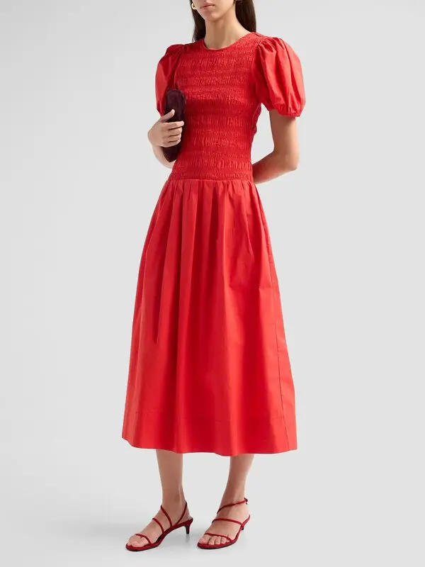 GANNI Stretch-cotton Smocked Midi Dress